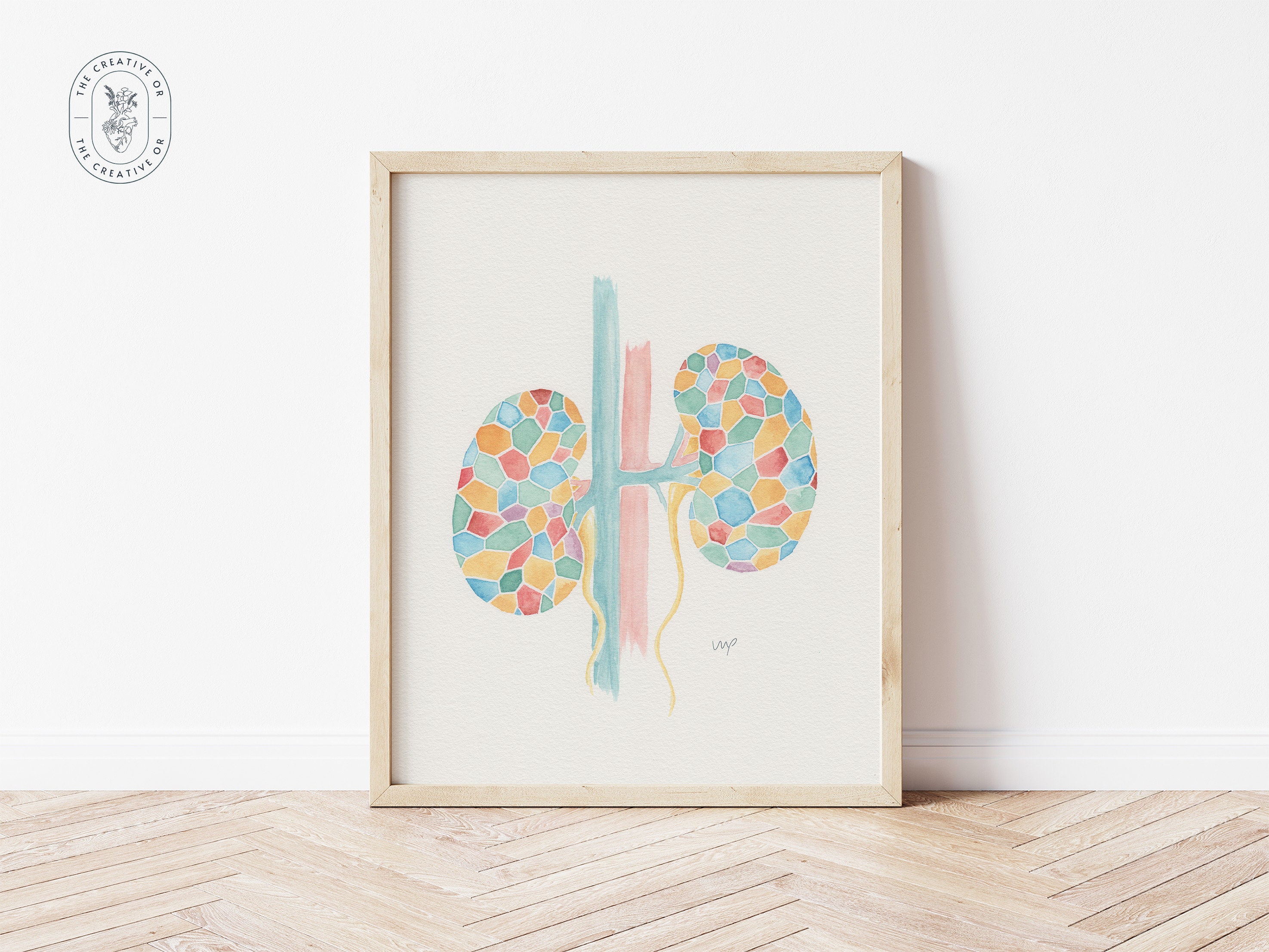 Mosaic Kidneys Watercolor Print, Anatomy Art, Kidneys Painting, Medical ...