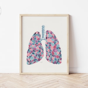 Mosaic Lungs Watercolor Print, Anatomy Art, Lungs Painting, Medical ...
