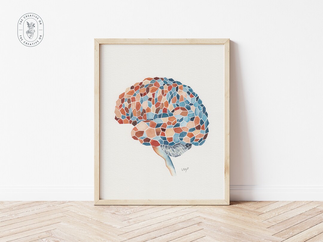 Mosaic Brain Watercolor Print, Anatomy Art, Brain Painting, Medical ...