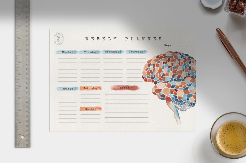 Weekly Planner Printable Landscape Brain Weekly Organizer Art Digital ...