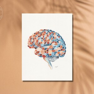 Mosaic Brain Watercolor Print, Anatomy Art, Medical Gift - Etsy