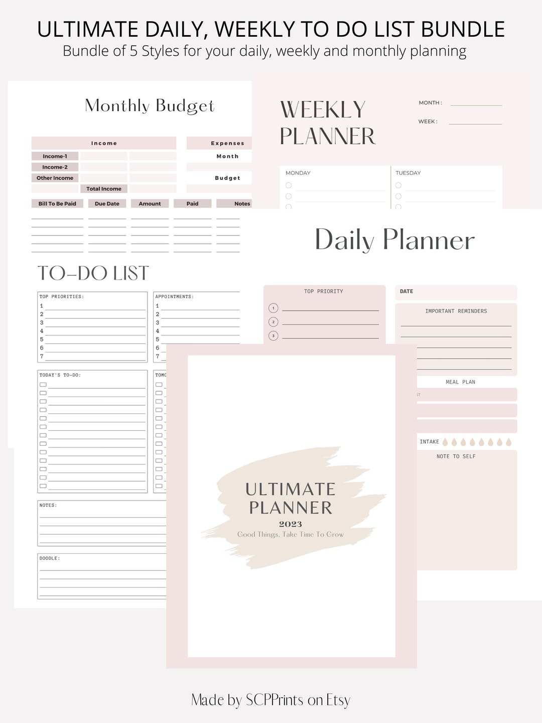 BUNDLE Daily Planner, Instant Download, Daily Schedule, 5 Page ...