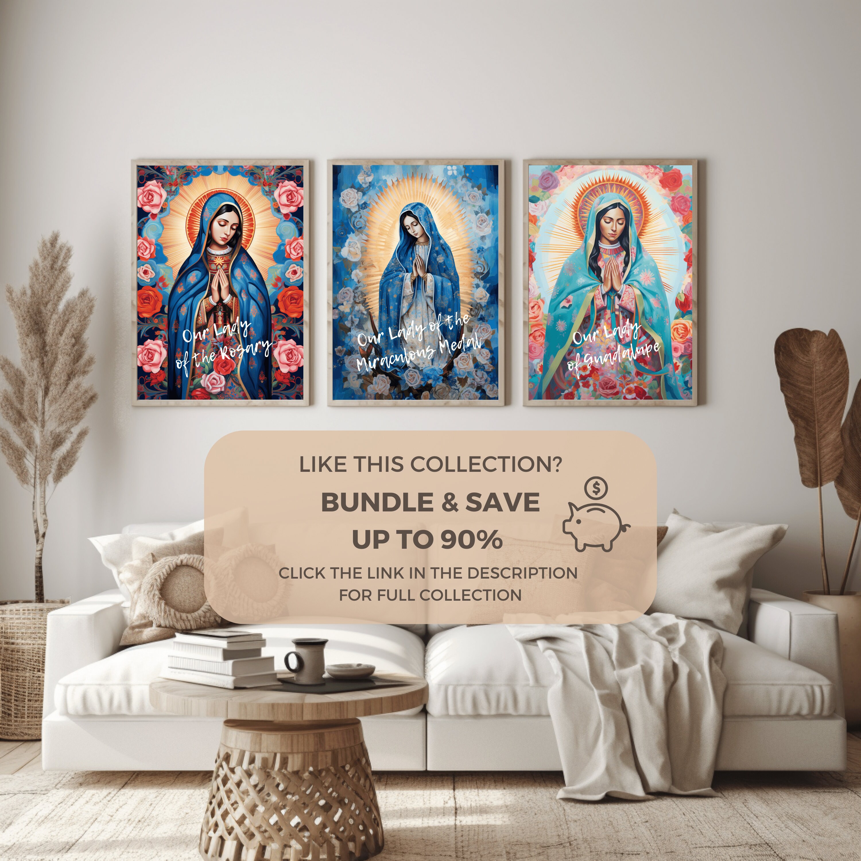 Maximalist Divine Titles of Virgin Mary Artwork 3 Piece Gallery Wall ...