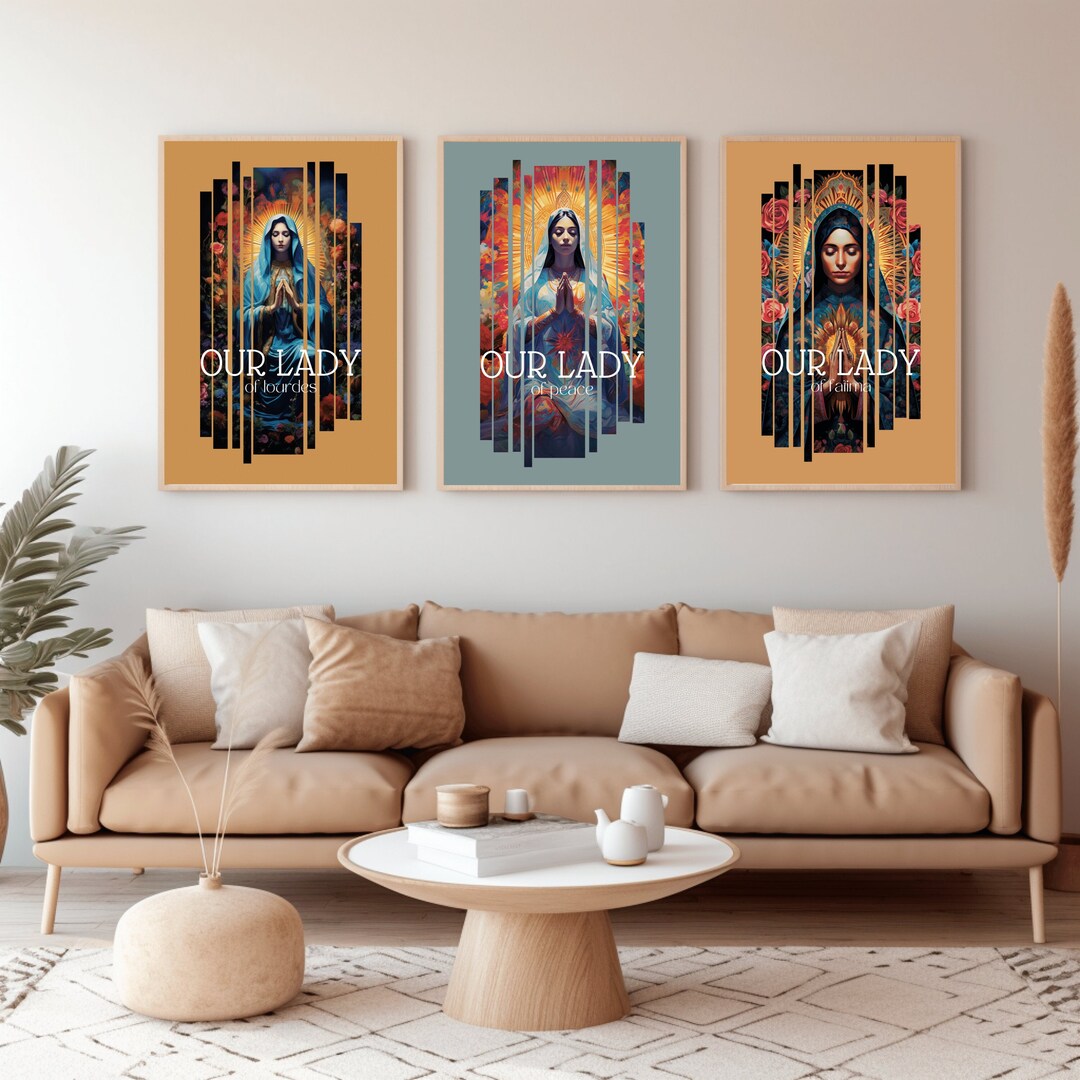 Moderne Christliche Kunst Set Galerie Wand-Set Bunte Jungfrau Maria Kunstwerk 3-teilige ...