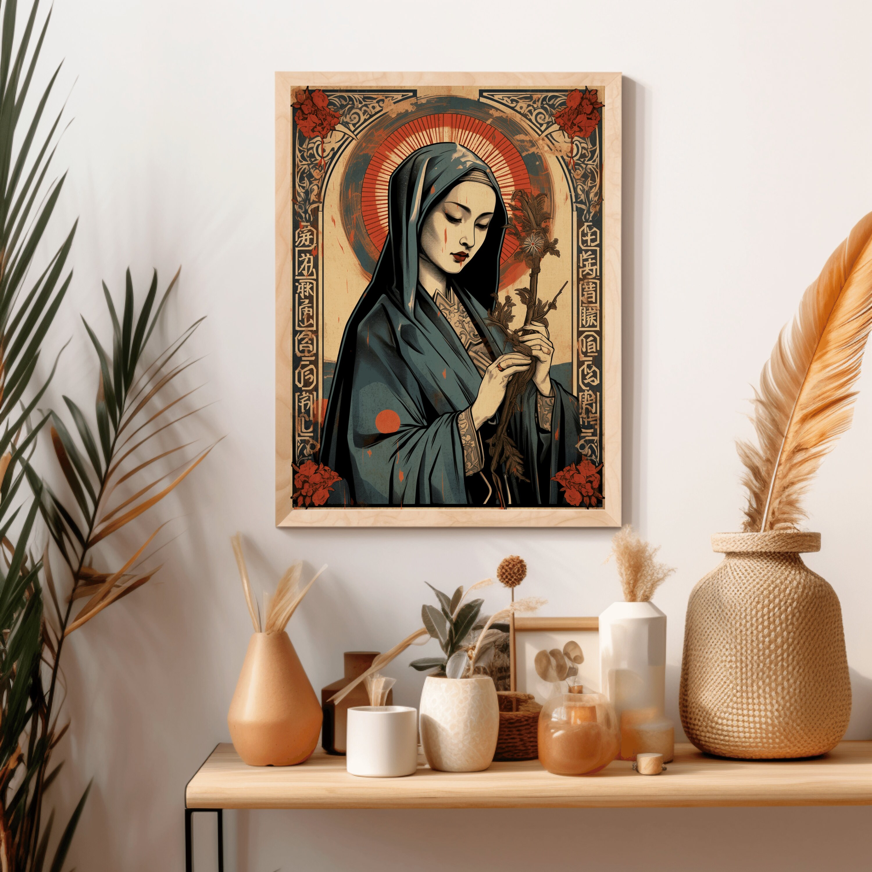 Japanese Our Lady of Sorrows Vintage Poster, Asian Title of Virgin Mary ...