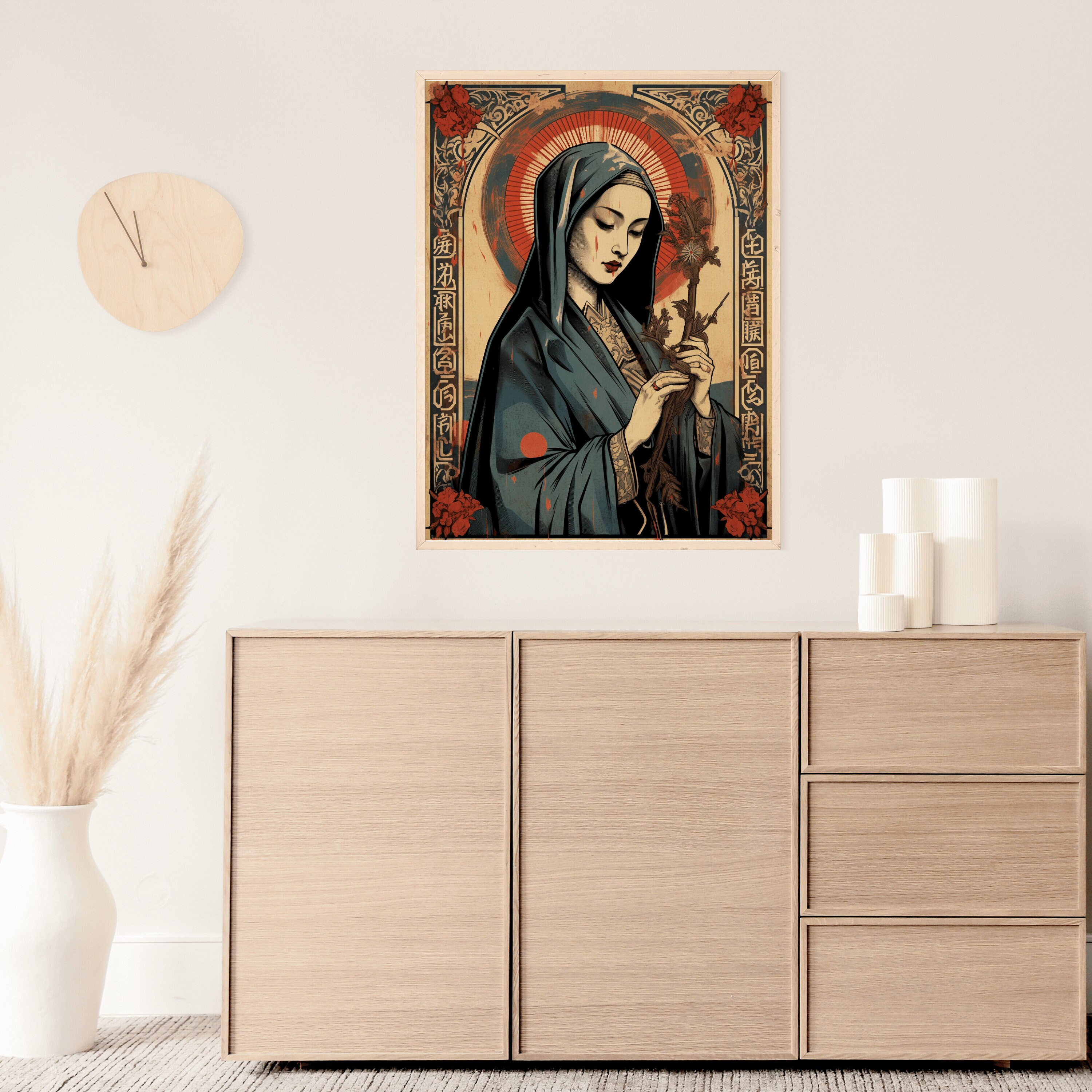 Japanese Our Lady of Sorrows Vintage Poster, Asian Title of Virgin Mary ...