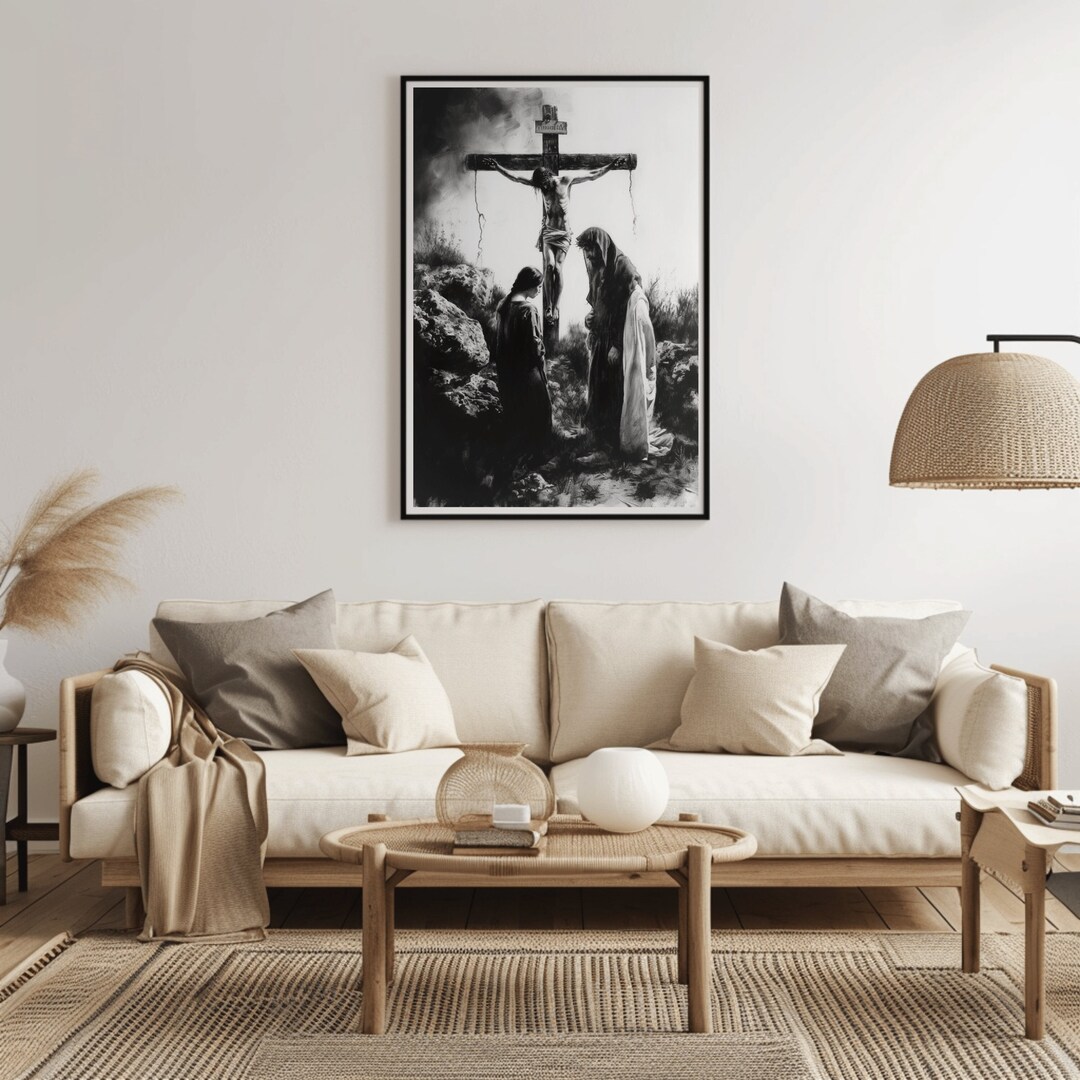 Black and White Jesus Crucifixion Airbrush Drawing, Printable ...