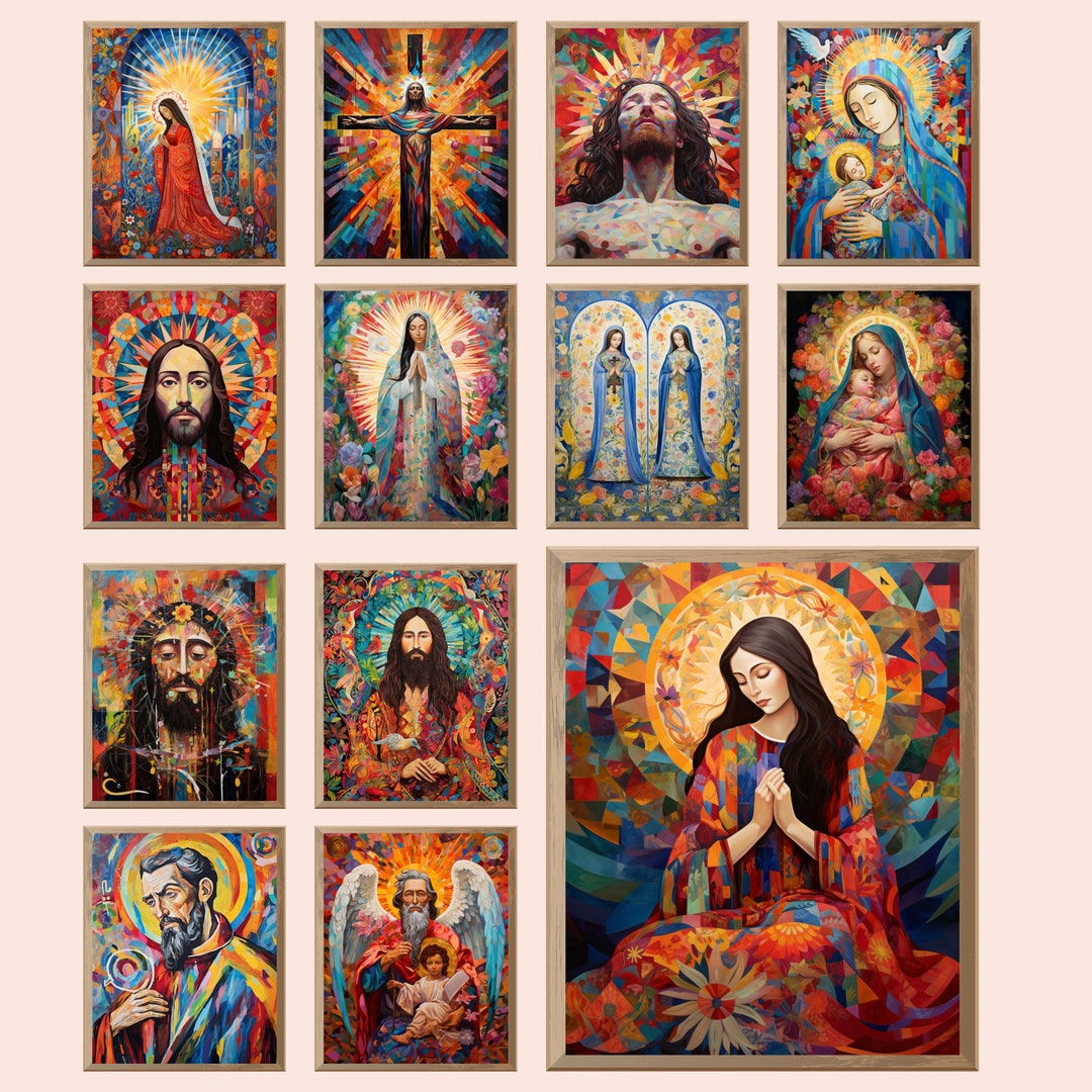 Set of 13 Mexican Folk Art Christian Printable Wall Art, Catholic Bible ...