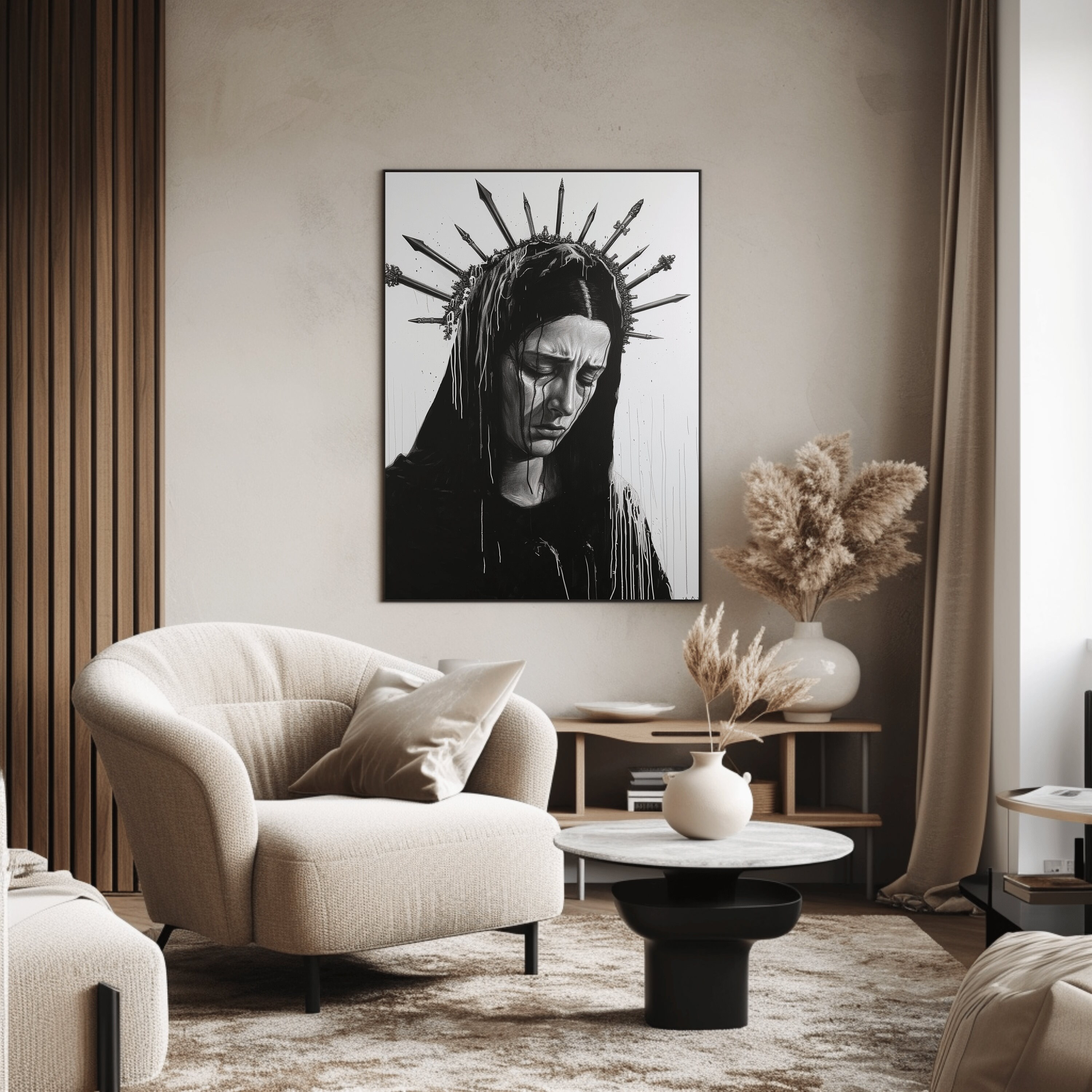 Our Lady of Sorrows Black and White Poster, Vintage Virgin Mary Icon ...