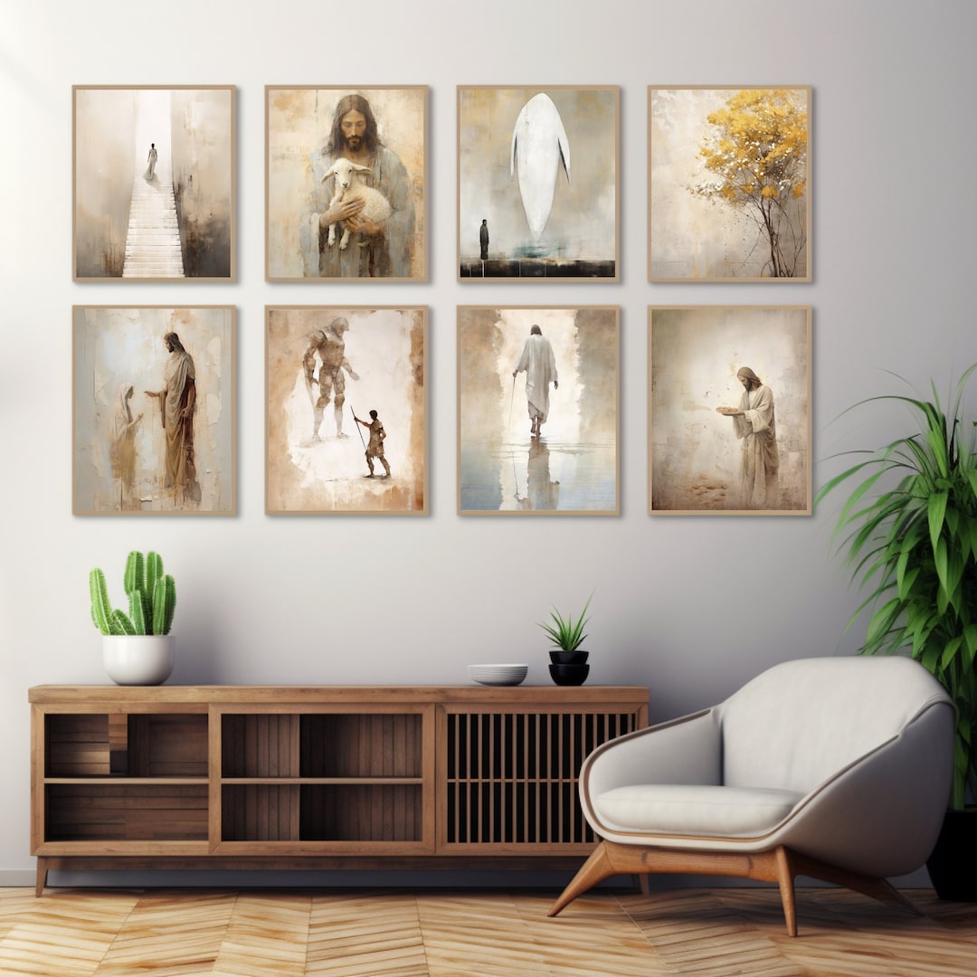 Modern Christian Art Set of 8 Prints, Religious Biblical Wall Art ...
