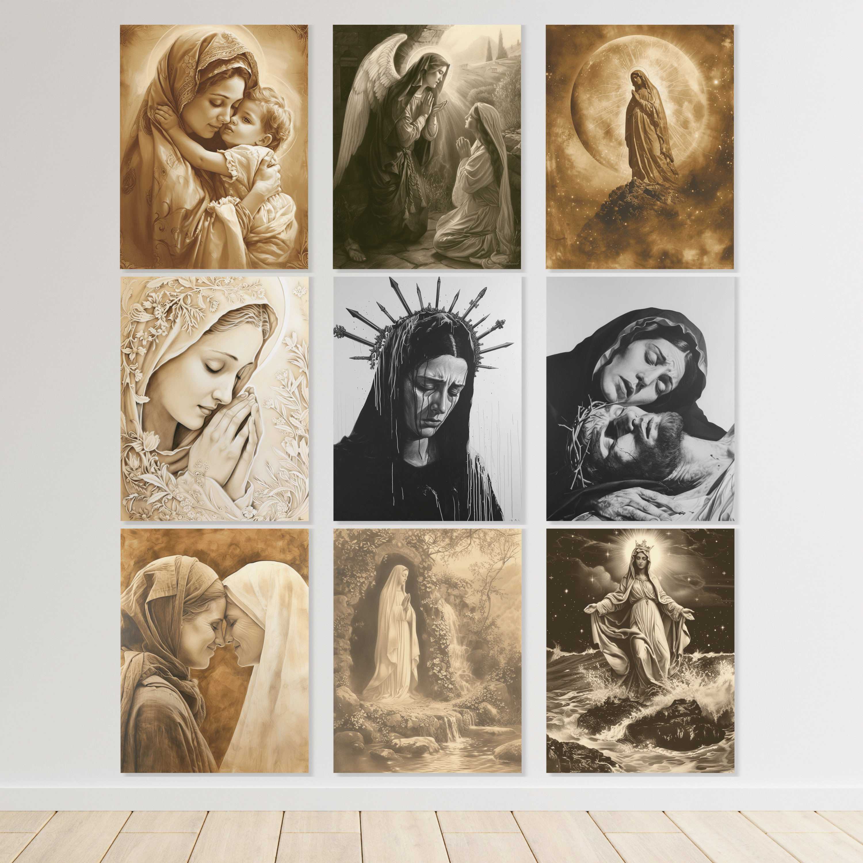 Realistic Virgin Mary and Child Jesus Portrait, Vintage Madonna ...
