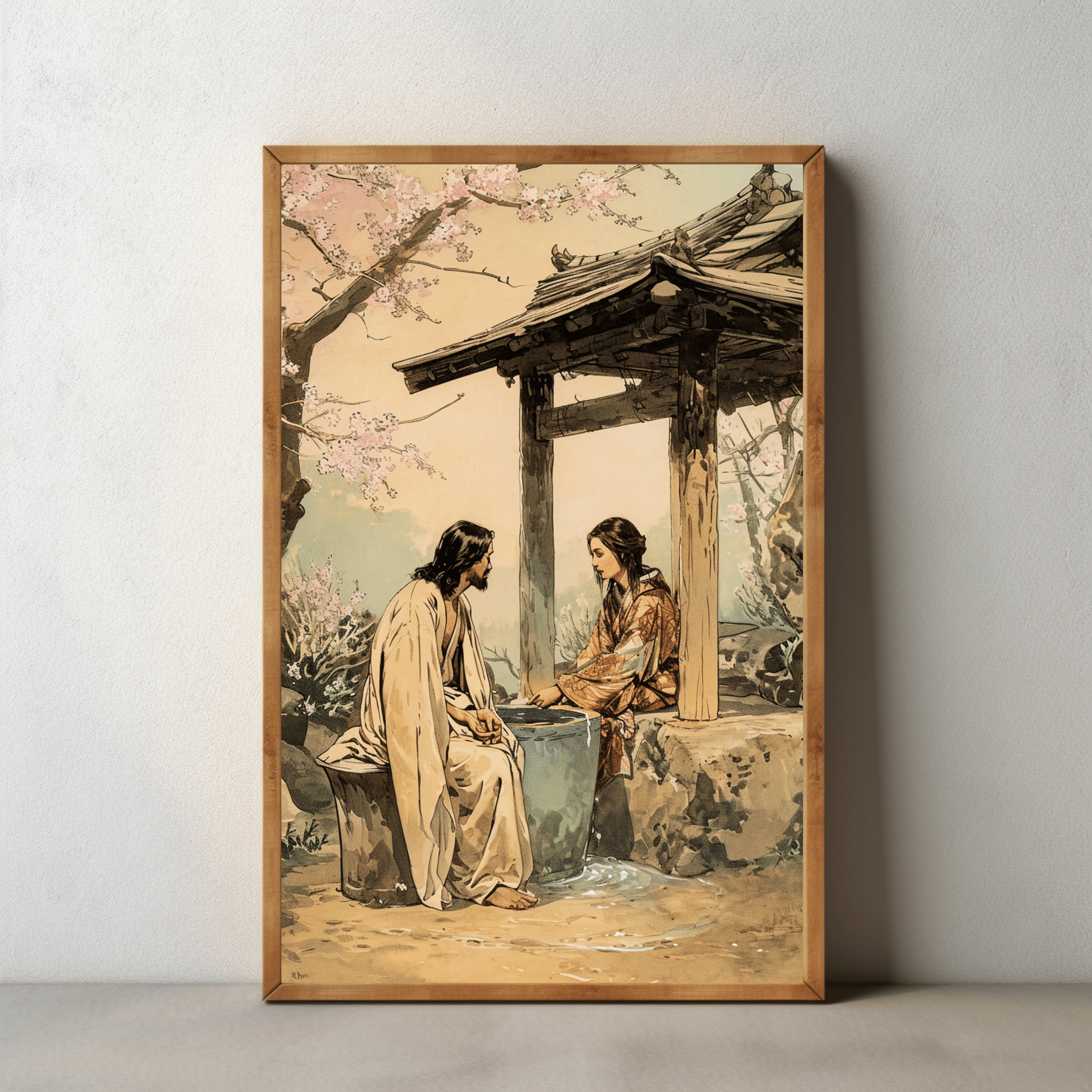 Japanese Jesus and Samaritan Woman at the Well, John 4 Bible Verse ...