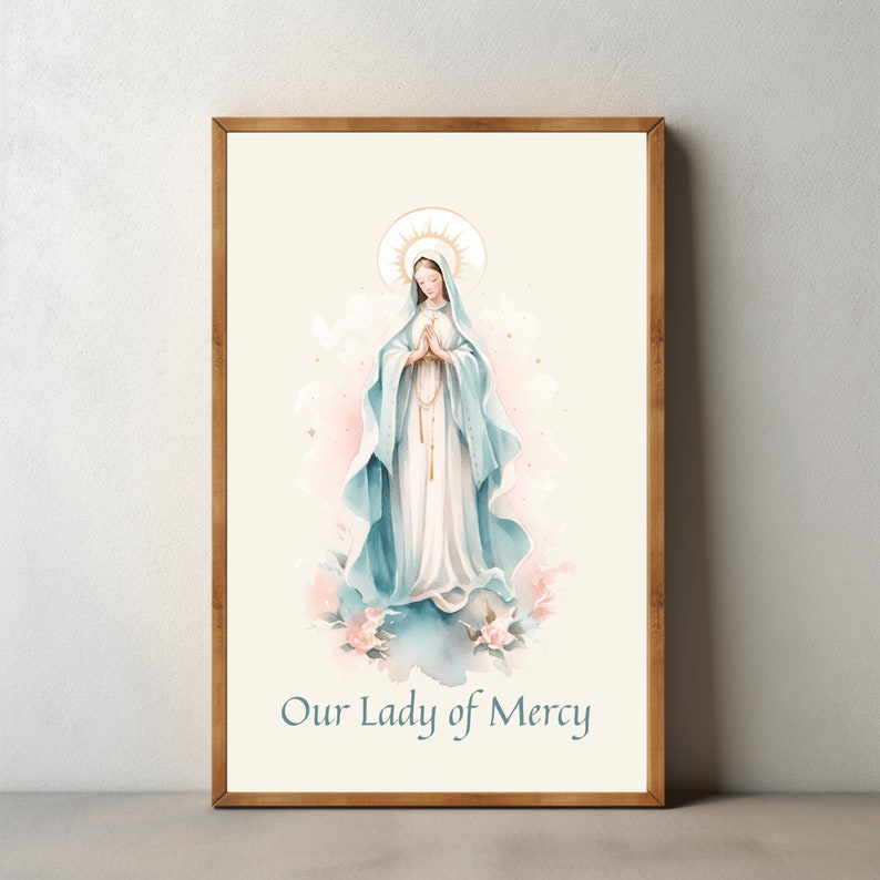 Set of 3 Blue Blessed Virgin Mary Catholic Art Prints, Three Piece ...