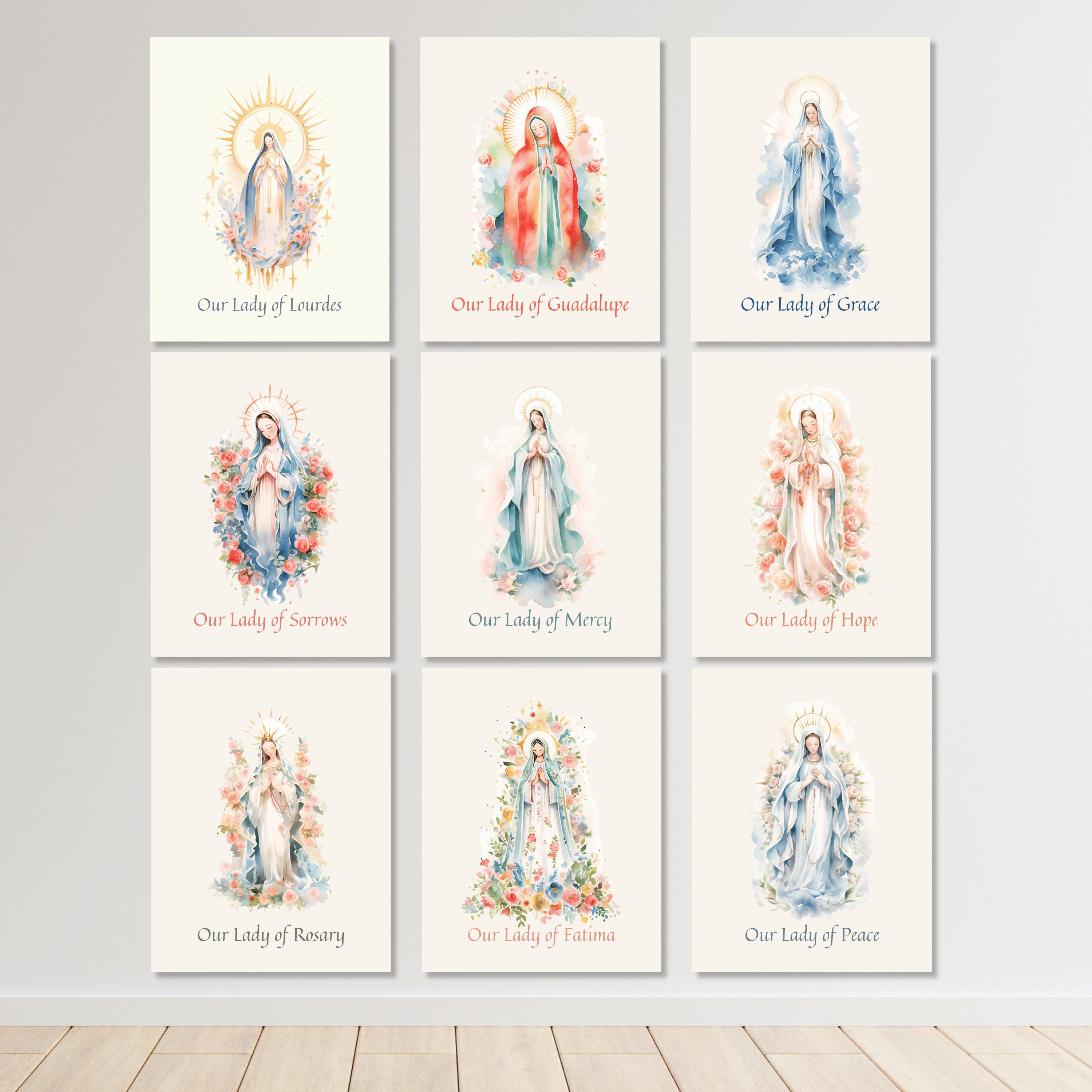 Set of 9 Titles of Virgin Mary Printable Artwork, Unique Our Lady of ...