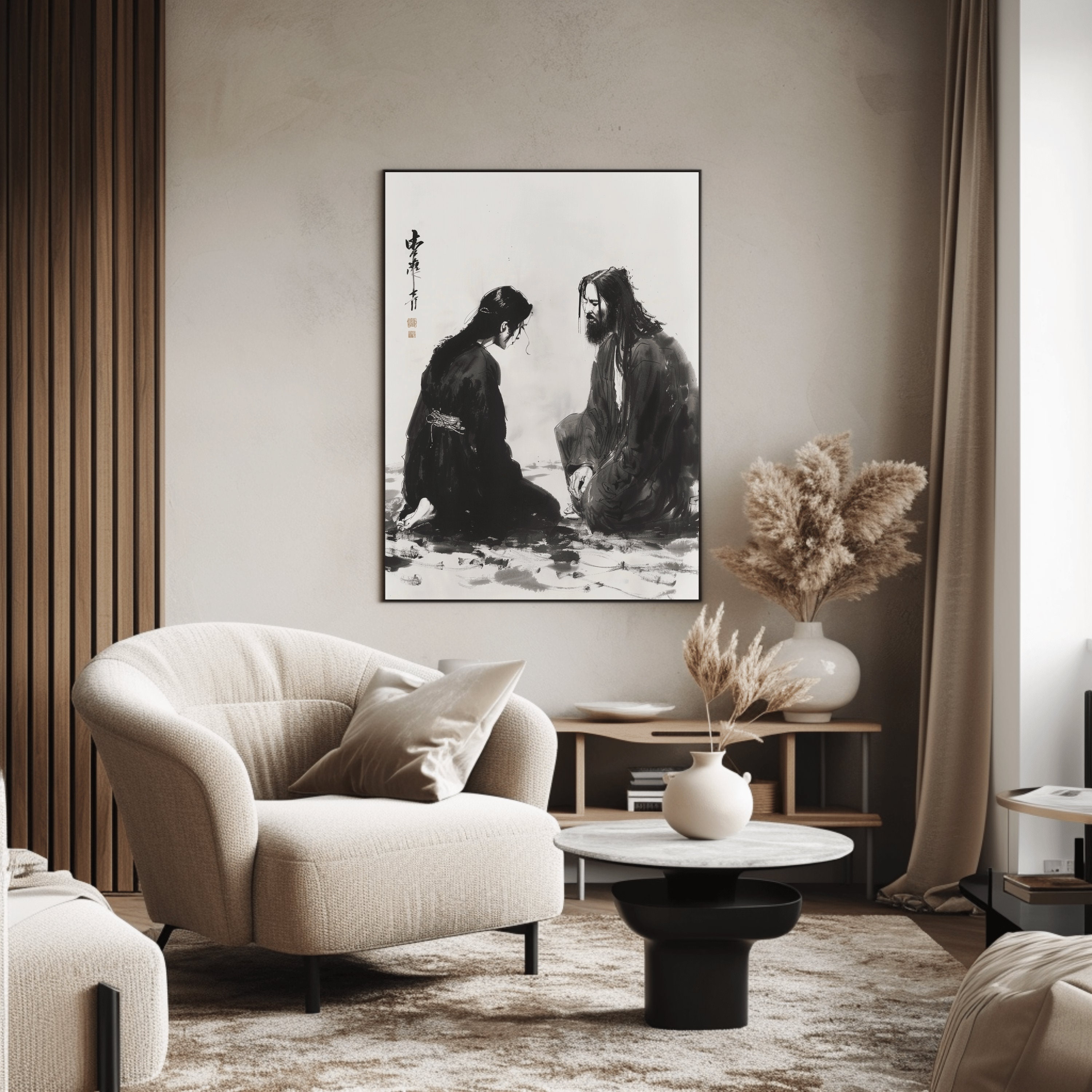 Mary Magdalene Repentance Kneeling Jesus Portrait, Expressive Black ...