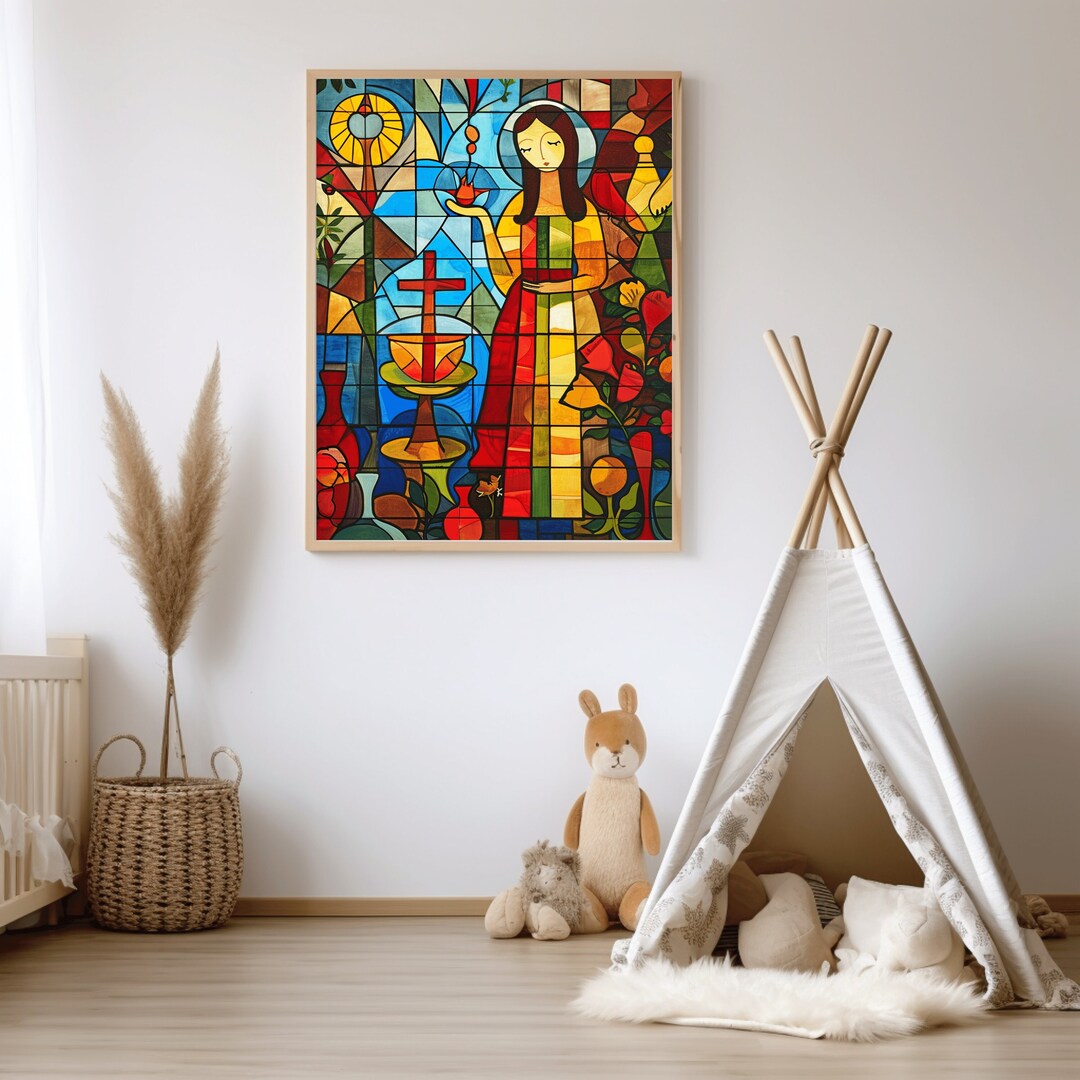 Printable Virgin Mary Stained Glass Poster, Blessed Mother of God ...