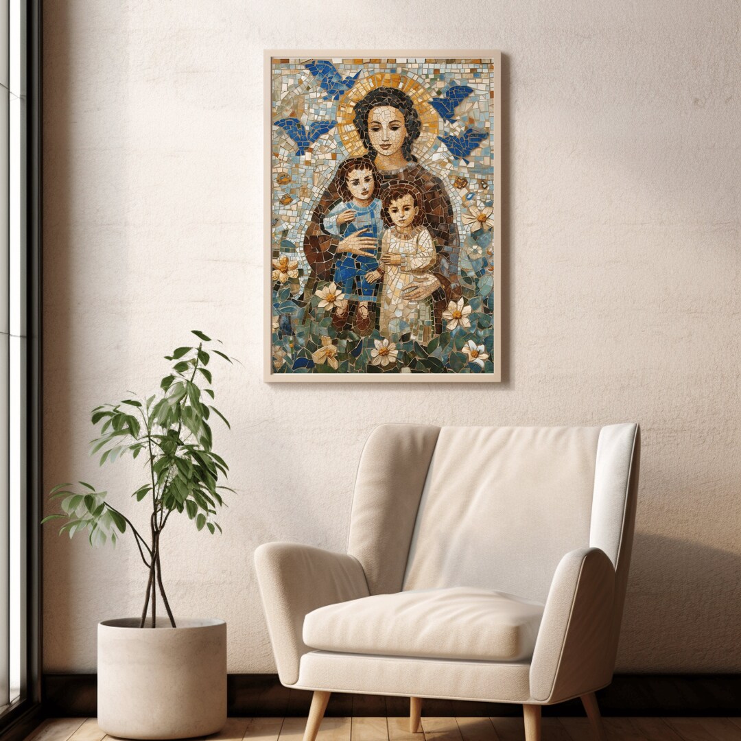 Printable Mosaic St Gianna Beretta Molla Portrait, Colorful Floral ...