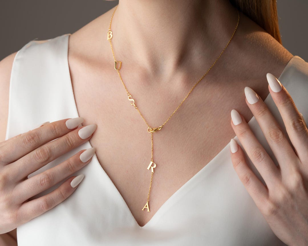 Personalized Initial Y Necklace: Sterling Silver Lariat, Dainty Jewelry ...
