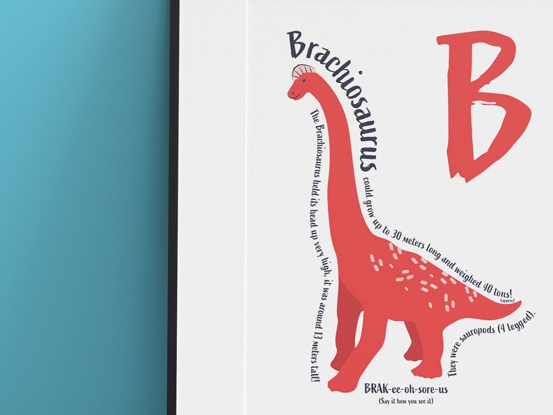 B is for Brachiosaurus Poster / Fun Facts / Dinosaur Illustration ...