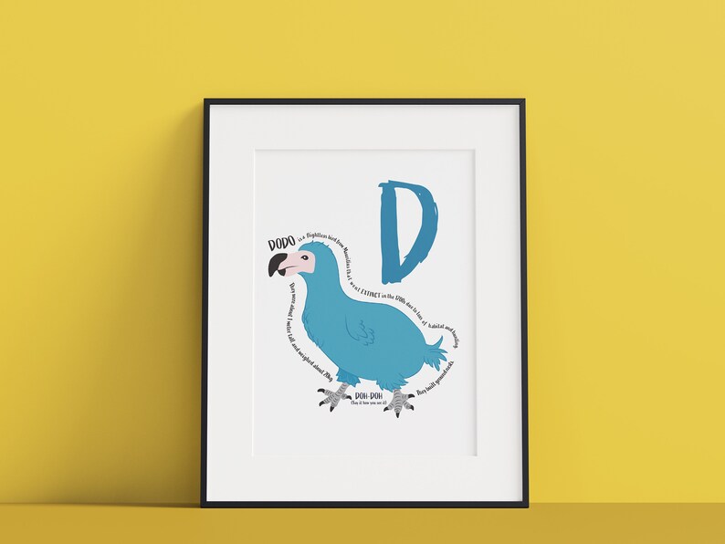 D is for Dodo Poster / Fun Facts / Extinct / Bird Illustration ...