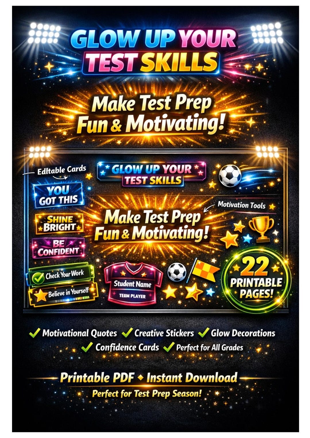 Test Prep Bulletin Board Kit,motivational Test Prep Decor,glow up Your ...