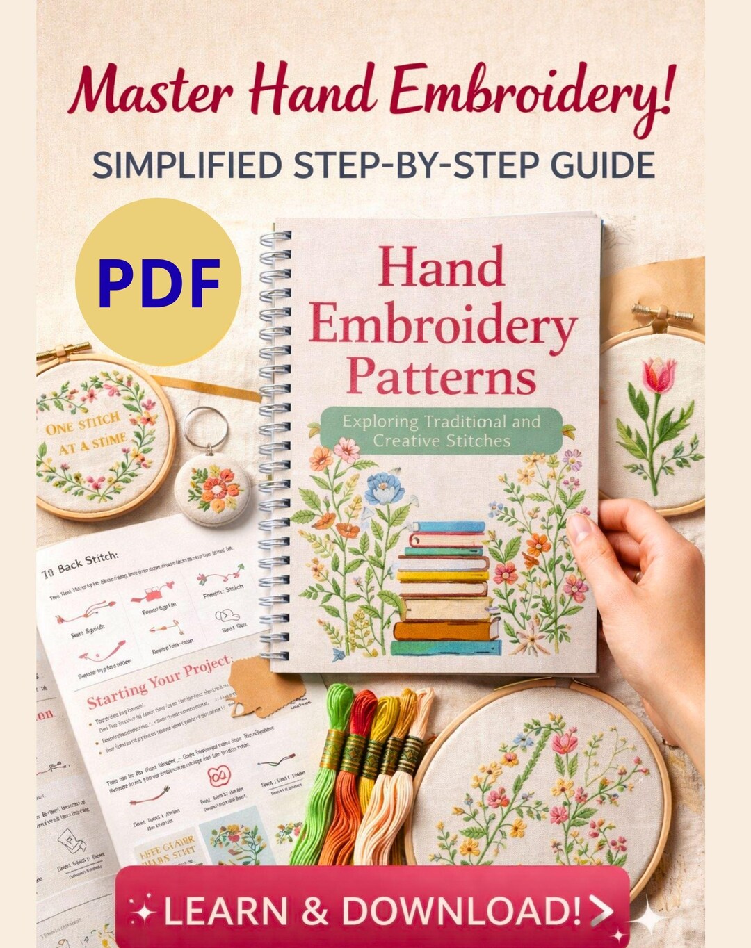 Hand Embroidery Instructional Guide, Hand Embroidery Pattern Book ...