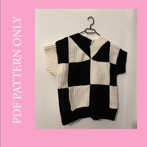 Wednesday Addams Inspired, Oversized Checkered Vest Crochet Pattern - Etsy