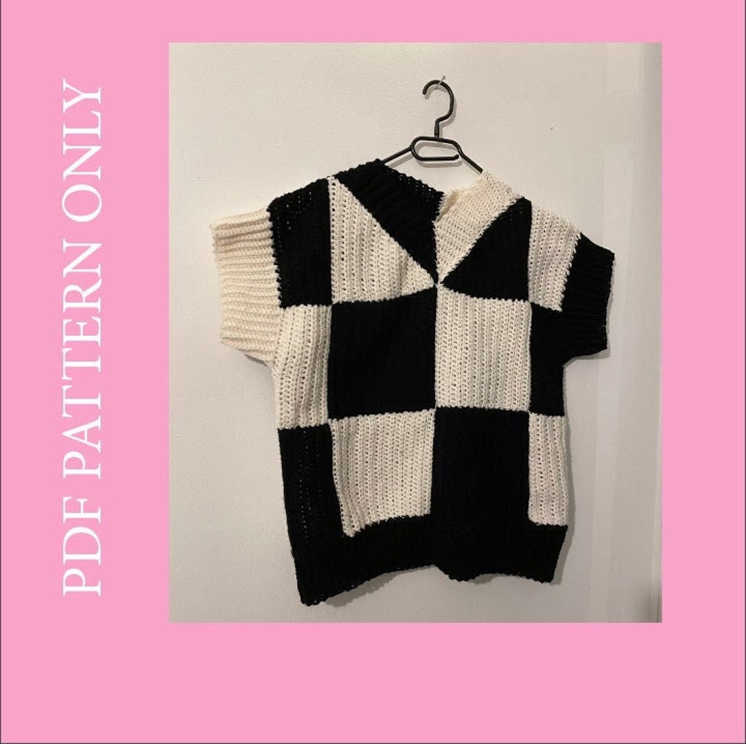 Wednesday Addams Inspired, Oversized Checkered Vest Crochet Pattern - Etsy