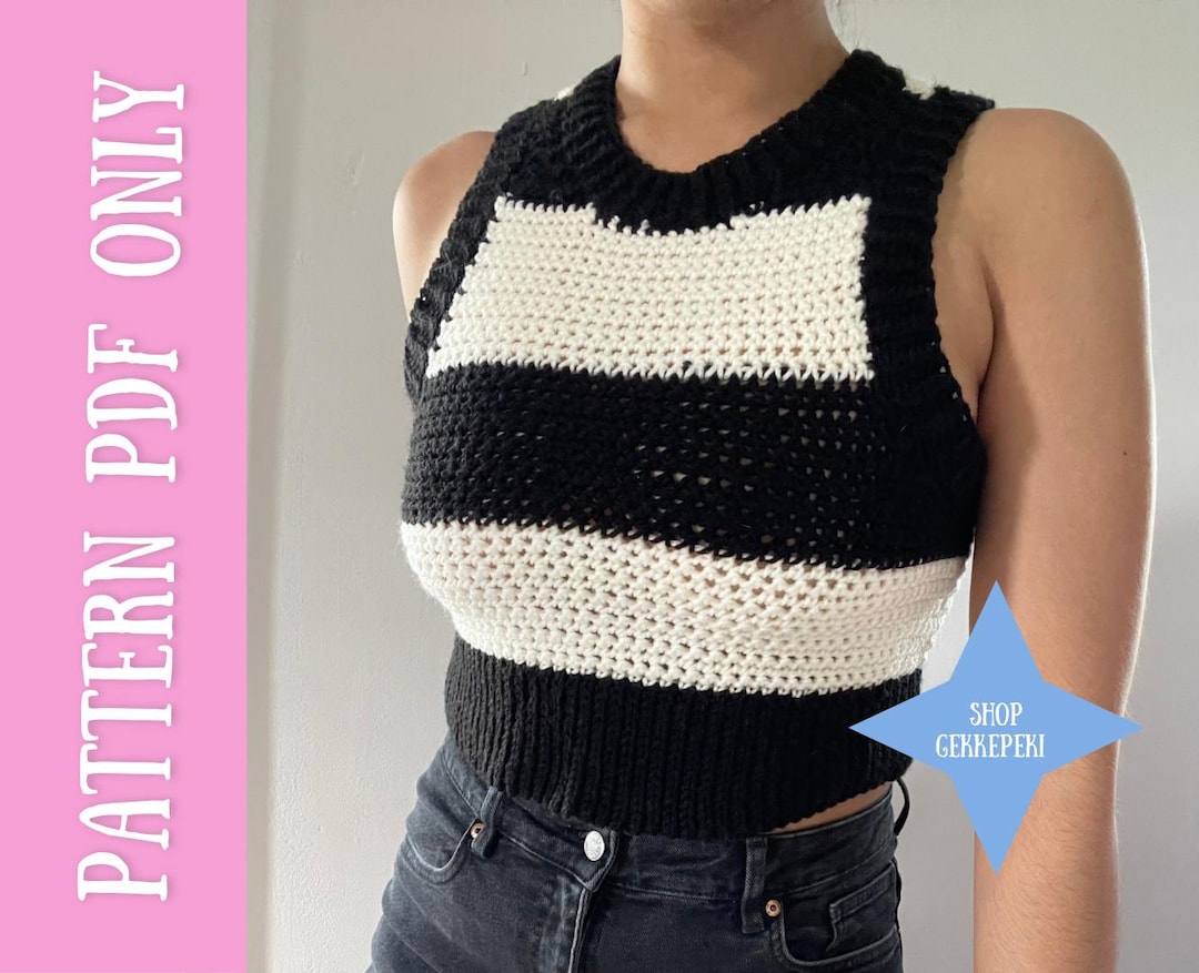 Cropped Crochet Stripe Vest Pattern - Etsy