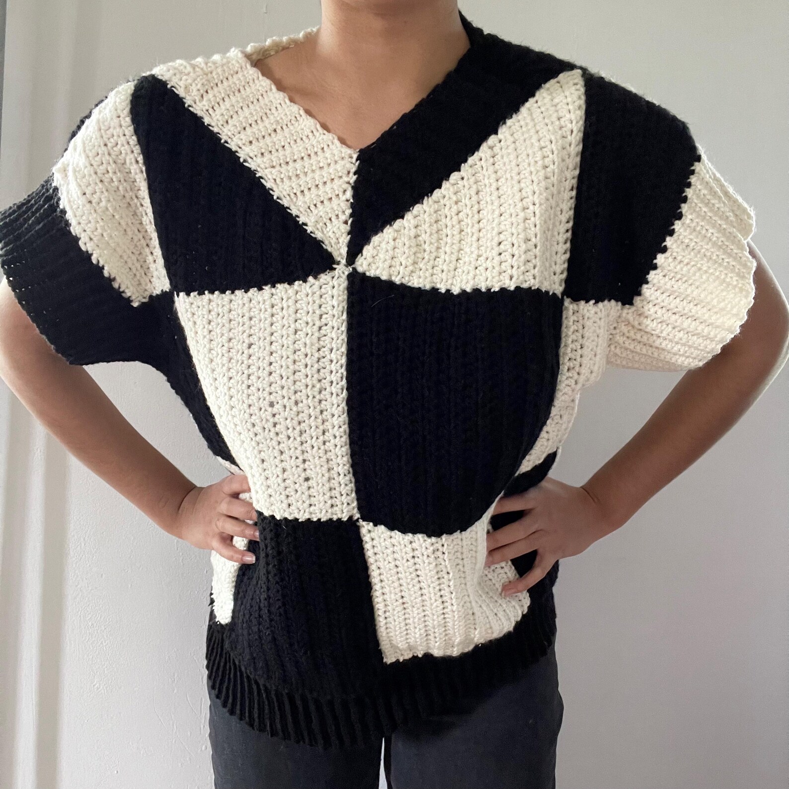 Wednesday Addams Inspired, Oversized Checkered Vest Crochet Pattern - Etsy