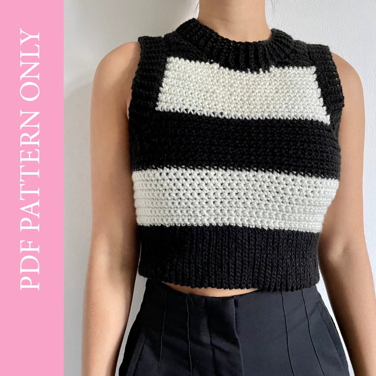 Cropped Crochet Stripe Vest Pattern - Etsy