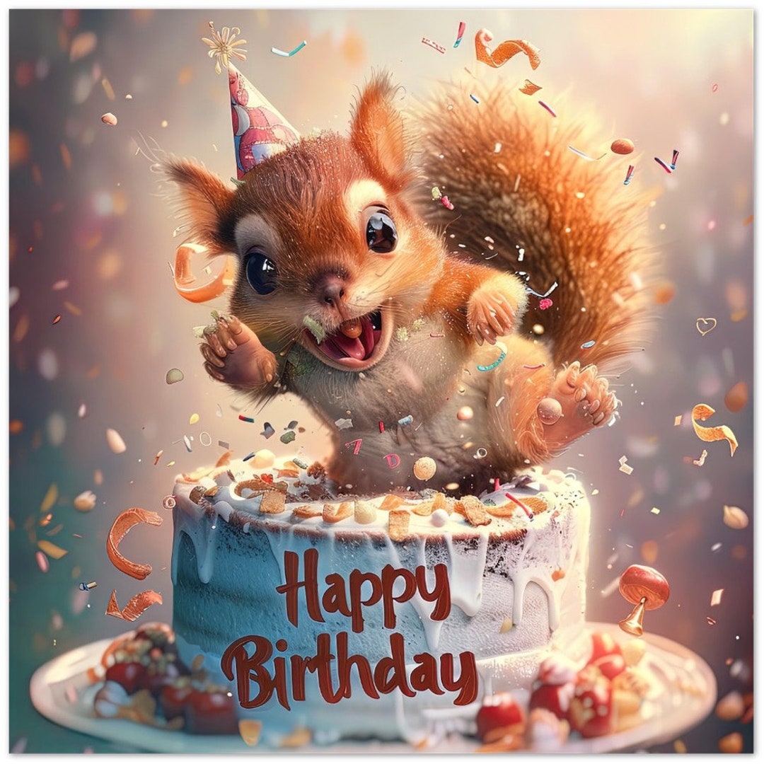 10 Cards, Birthday, Squirrel in Cake - Etsy