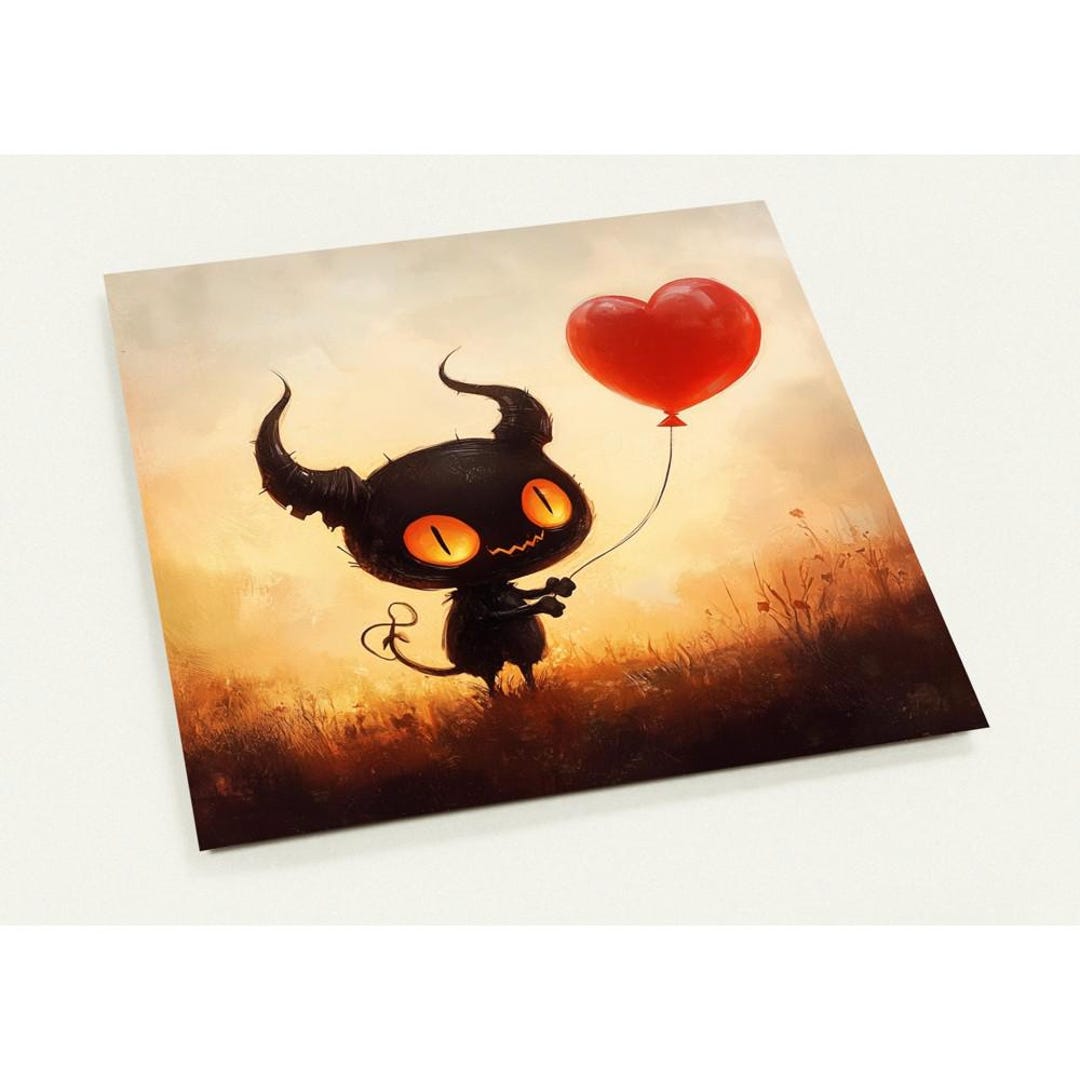 1o Postcards, Cute Demon With Heart Balloon, Love, Valentine's Day - Etsy