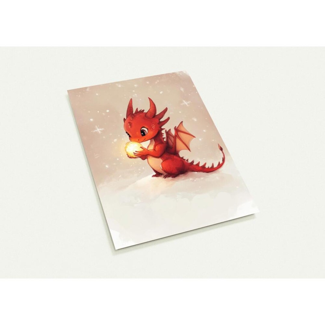 10 Postcards, Cute Dragon With Glow Ball, Fantasy, Christmas - Etsy