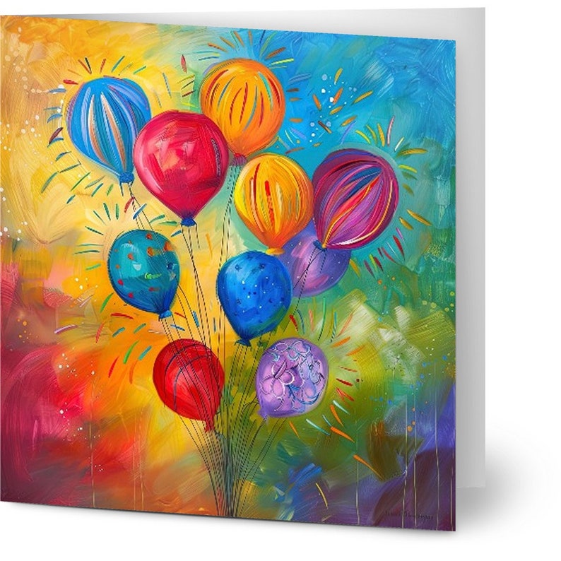 10 Greeting Cards, Colorful Balloons, Birthday - Etsy
