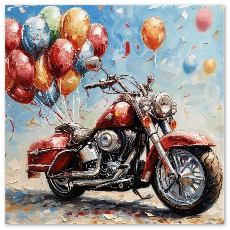 10 Motorcycle With Balloons Birthday Greeting Cards (with Standard ...