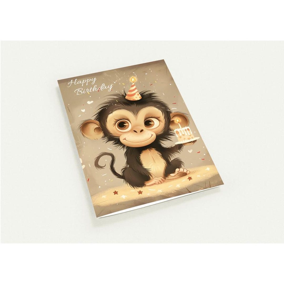 10 Cards, Monkey With Cake, Birthday Chimpanzee - Etsy