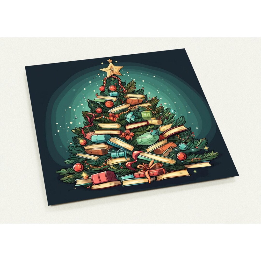 10 Christmas Cards, Book Friend, Christmas Tree With Books, Set of 10 ...