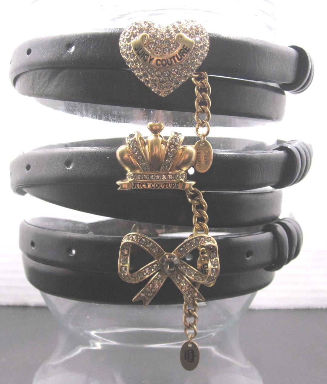 Vintage Juicy Couture Pave Crown/heart/bow Leather Skinny Belts - Set ...