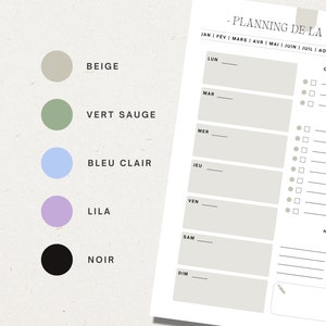 Planning hebdomadaire pour s'organiser au quotidien à imprimer avec ...