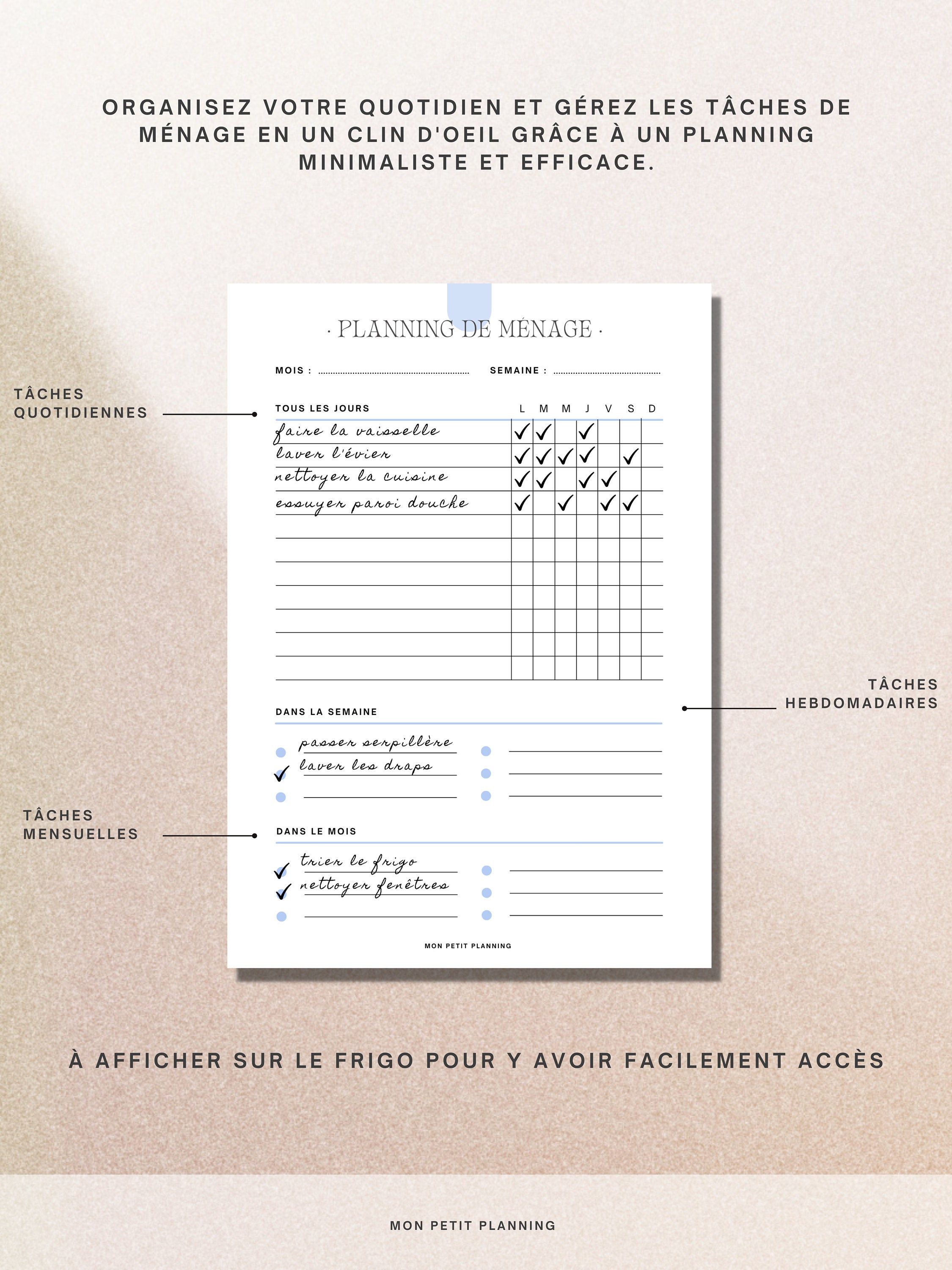 Planner Ménage Français / Planning Ménage / Planificateur Tâches ...