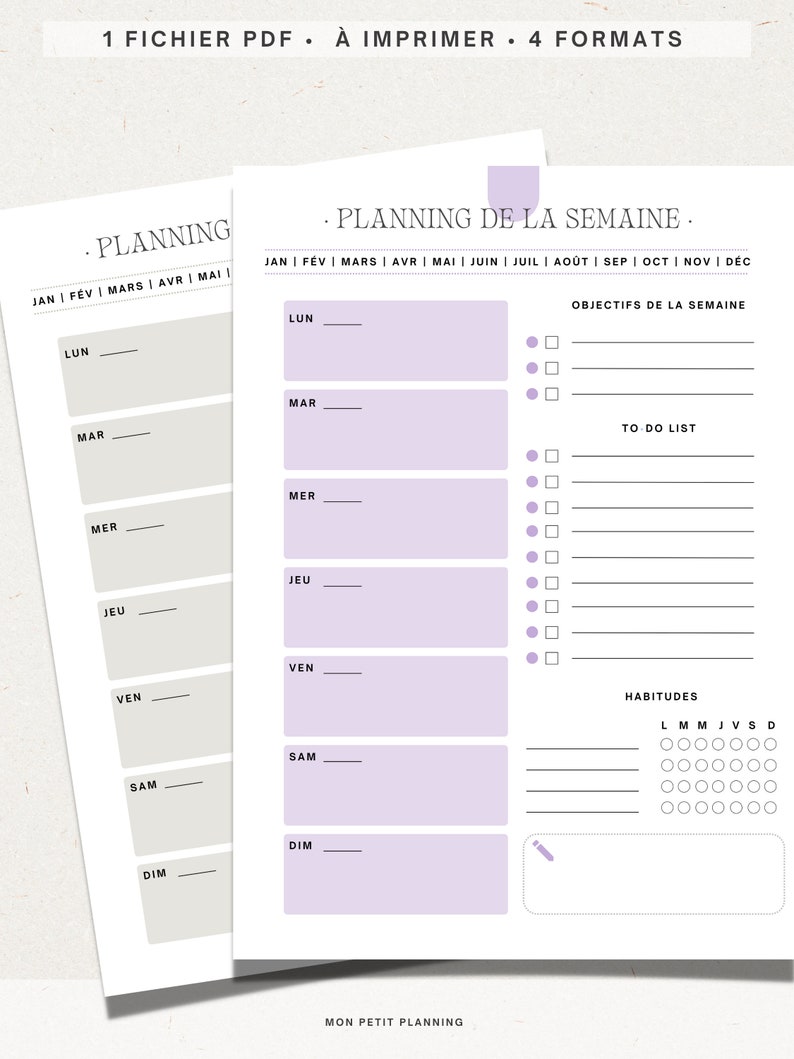 Planning hebdomadaire pour s'organiser au quotidien à imprimer avec ...