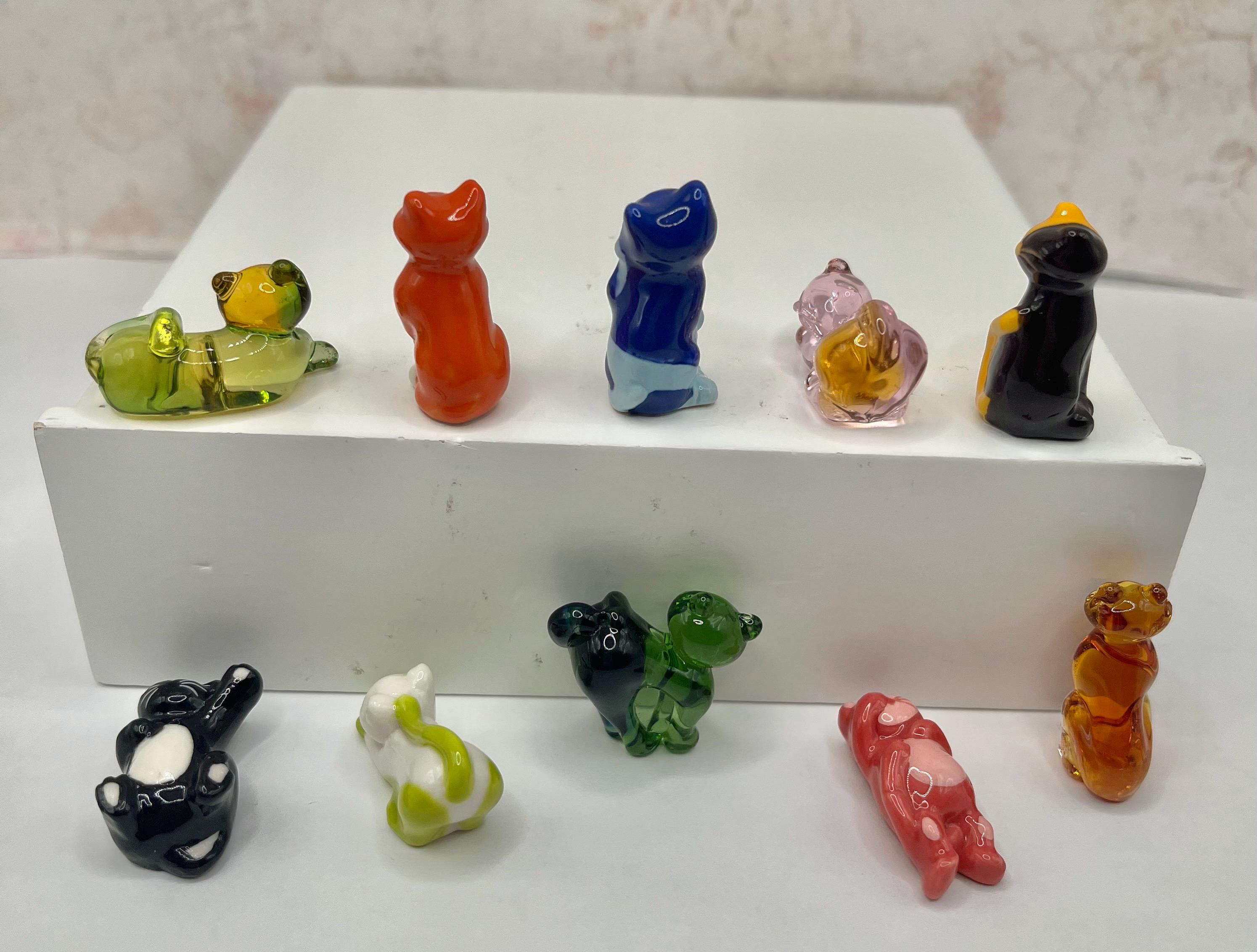 Tiny Two Color Artsy Cats: Porcelain and Glass Modern Kittens Kitty Cat ...