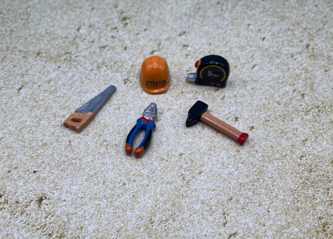 Tiny Construction Tools: Hard Hat Hammer Saw Tape Measure Pliers ...