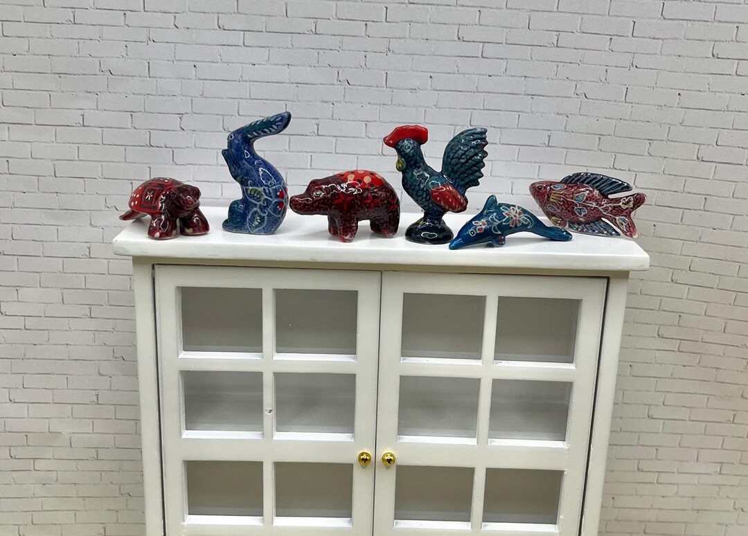 Tiny Patterned Animals: Red and Blue Turtle Pig Rabbit Chicken Rooster ...