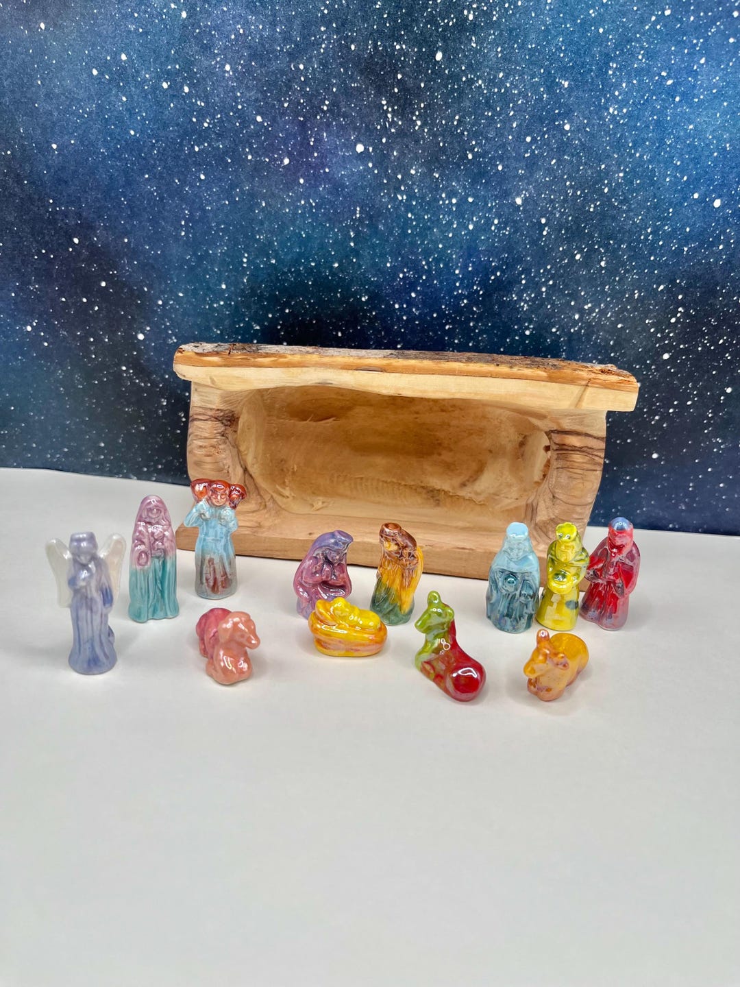 Tiny Colorful Christmas Nativity Set for Small Spaces Multicolor Hand ...