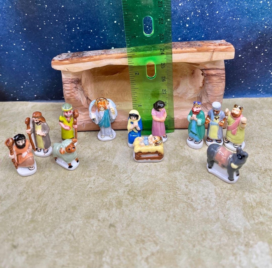 Tiny Divine Night Nativity for Small Spaces:12 Piece Hand Painted ...