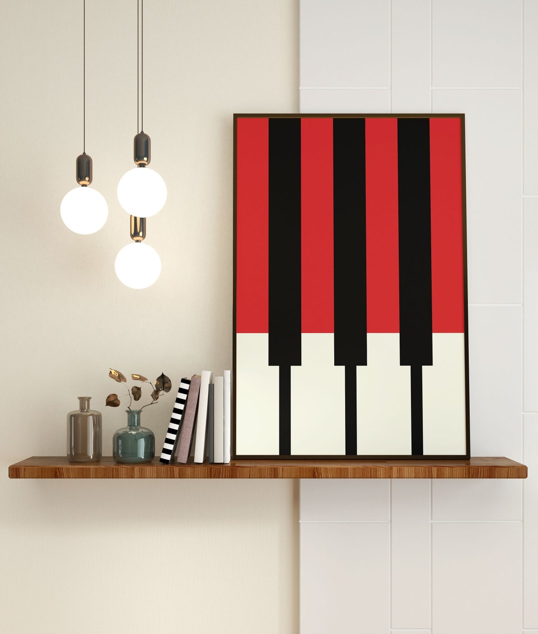 Minimalistic Poster of Abstract Piano Keys, Music, Piano, Red, Black ...