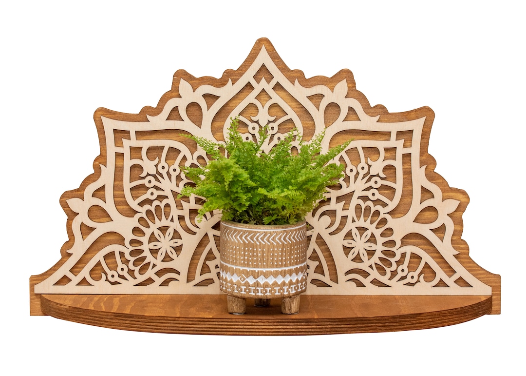 Wall, Wooden Plant Stand, Hanging Shelf, MANDALA Planter, Wall Art ...