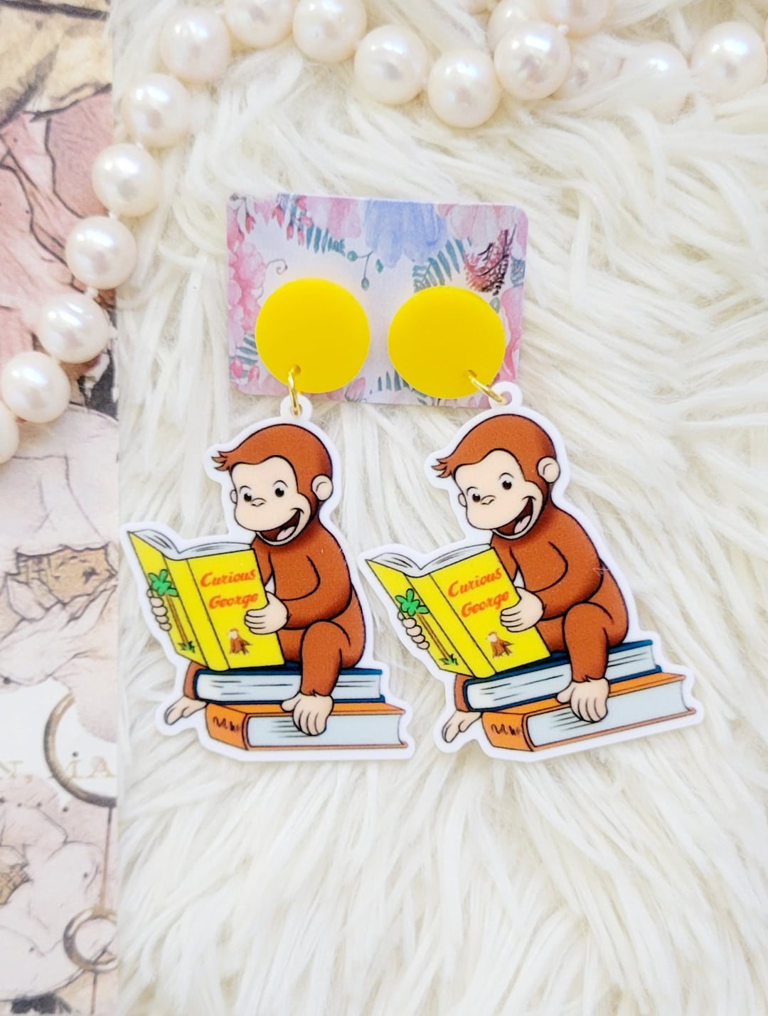 Curious George Earrings, Monkey Earrings, Book Character Earrings ...